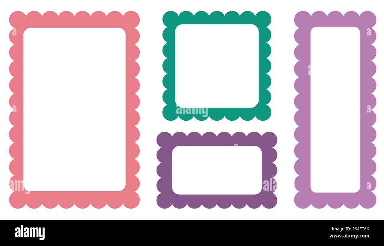 Colorful Cute Frames with Ruffles Edges Isolated on White. Simple Zig ...