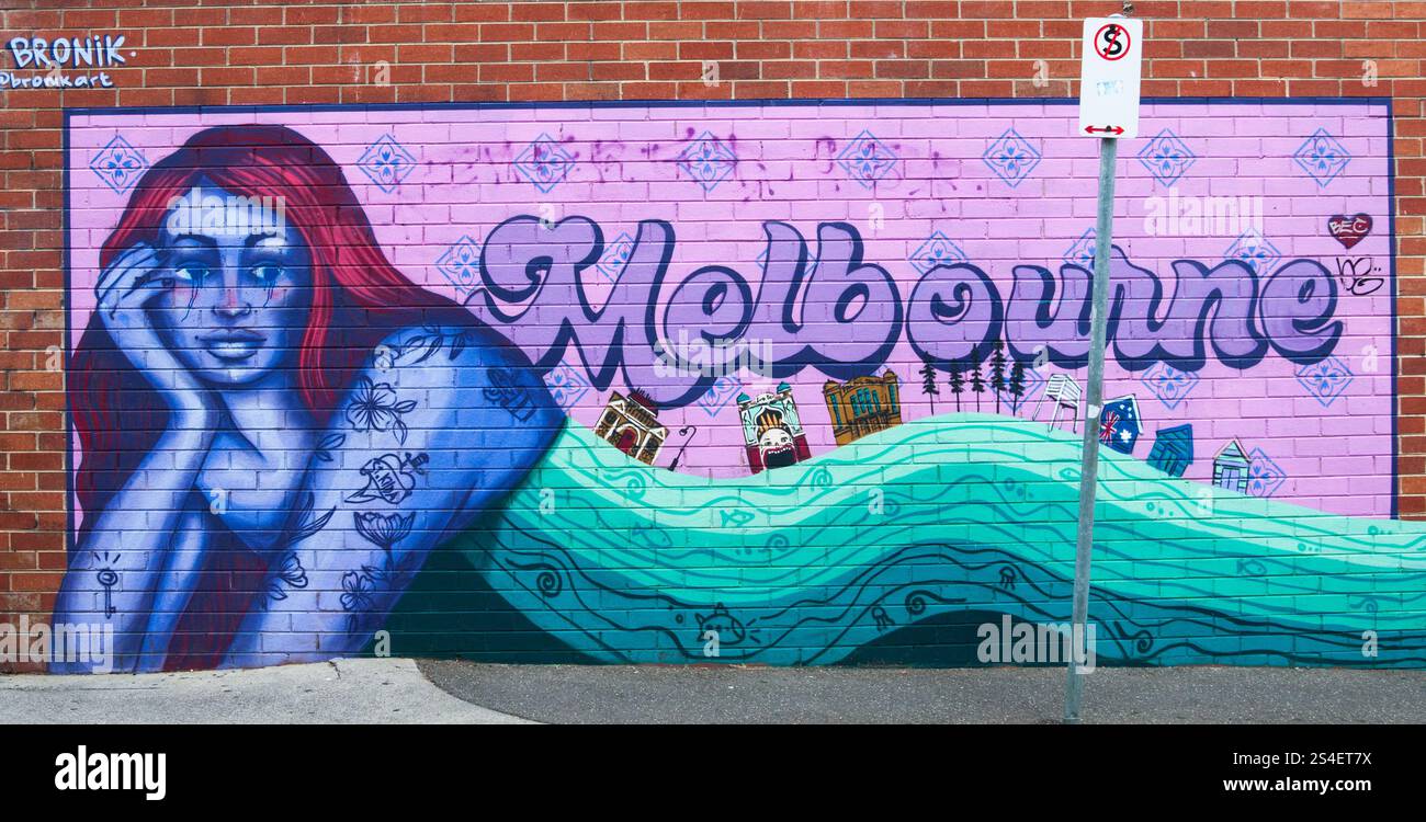 Street art mural in inner-city St Kilda, Melbourne, Australia Stock ...