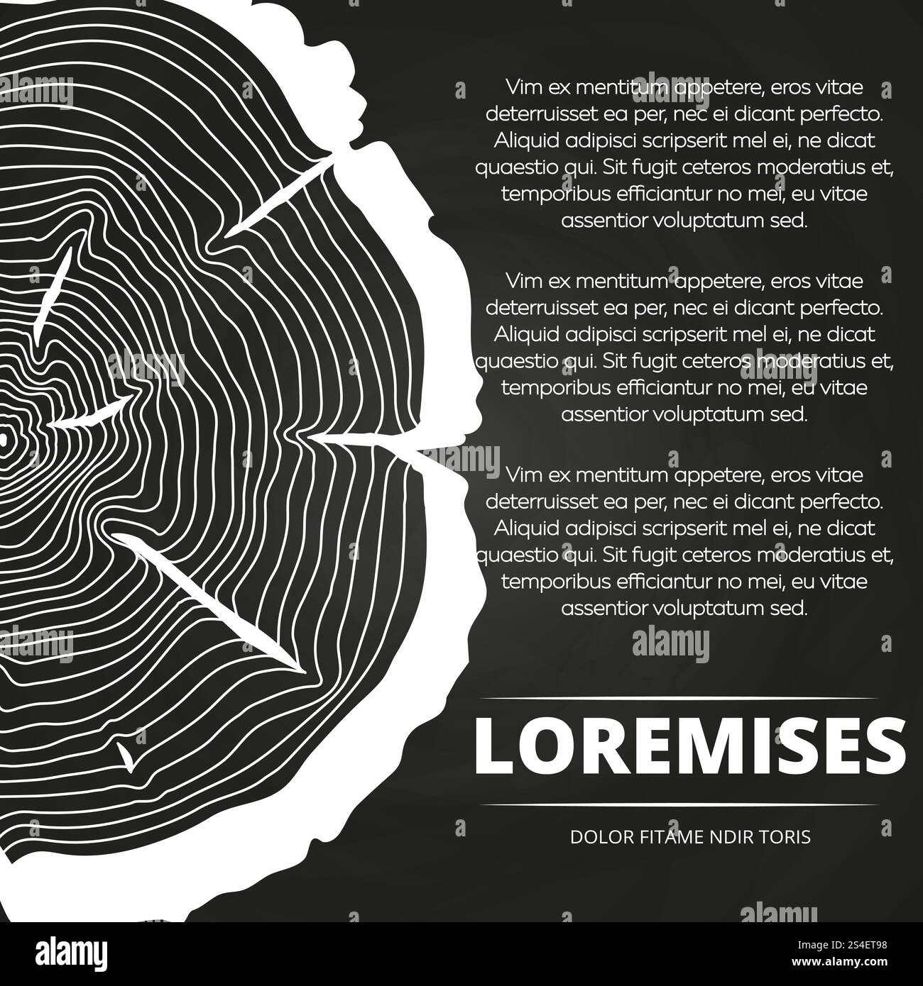 Chalkboard poster with white half tree growth rings design. Vector ...