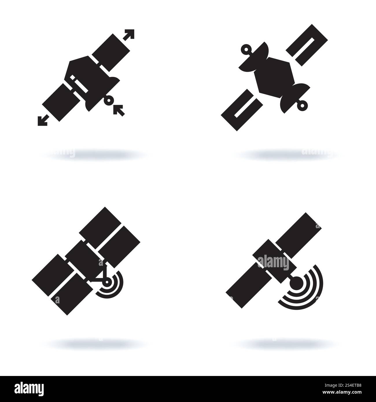 Satellite and orbit communication icons isolated on white background ...