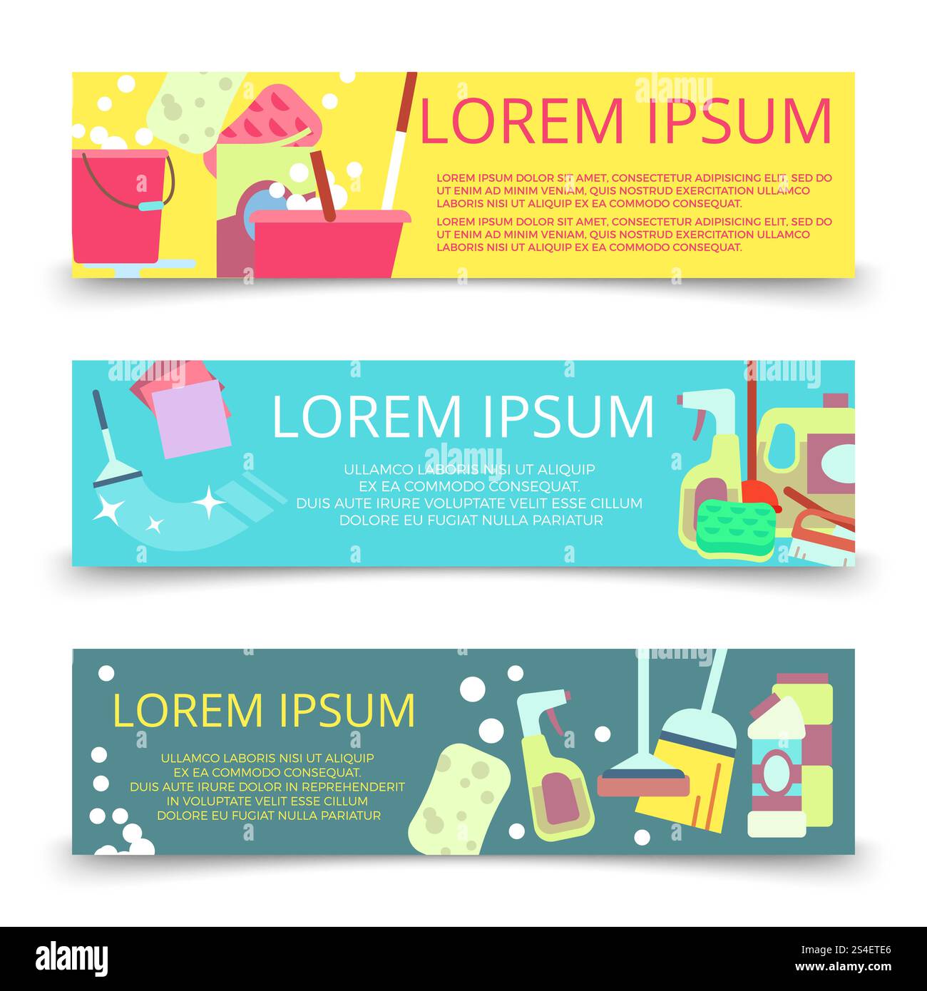 Cleaning service banners template with flat style cleaning accessorises ...