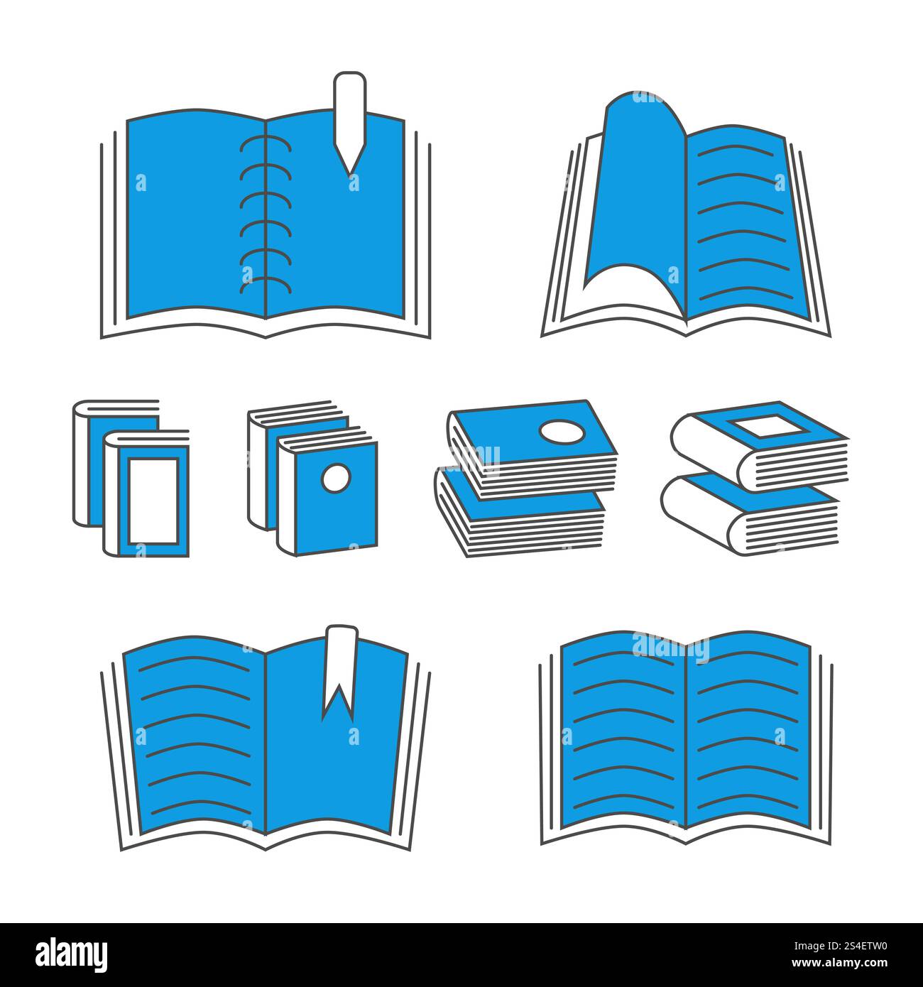 Thin line book icons with color elements isolated on white. Vector ...