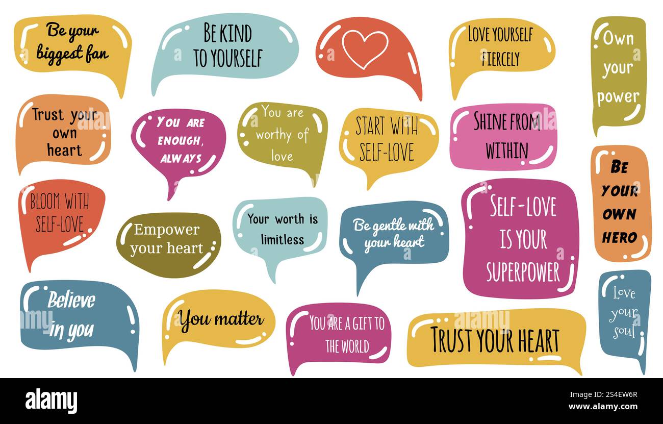 Bright and cheerful self-love speech bubble collection featuring ...