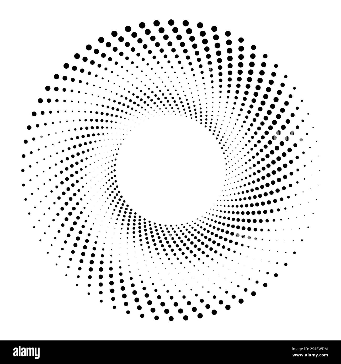 Black round halftone texture. Dotted radial swirl or tornado shape. Gradient circle. Pop art ...