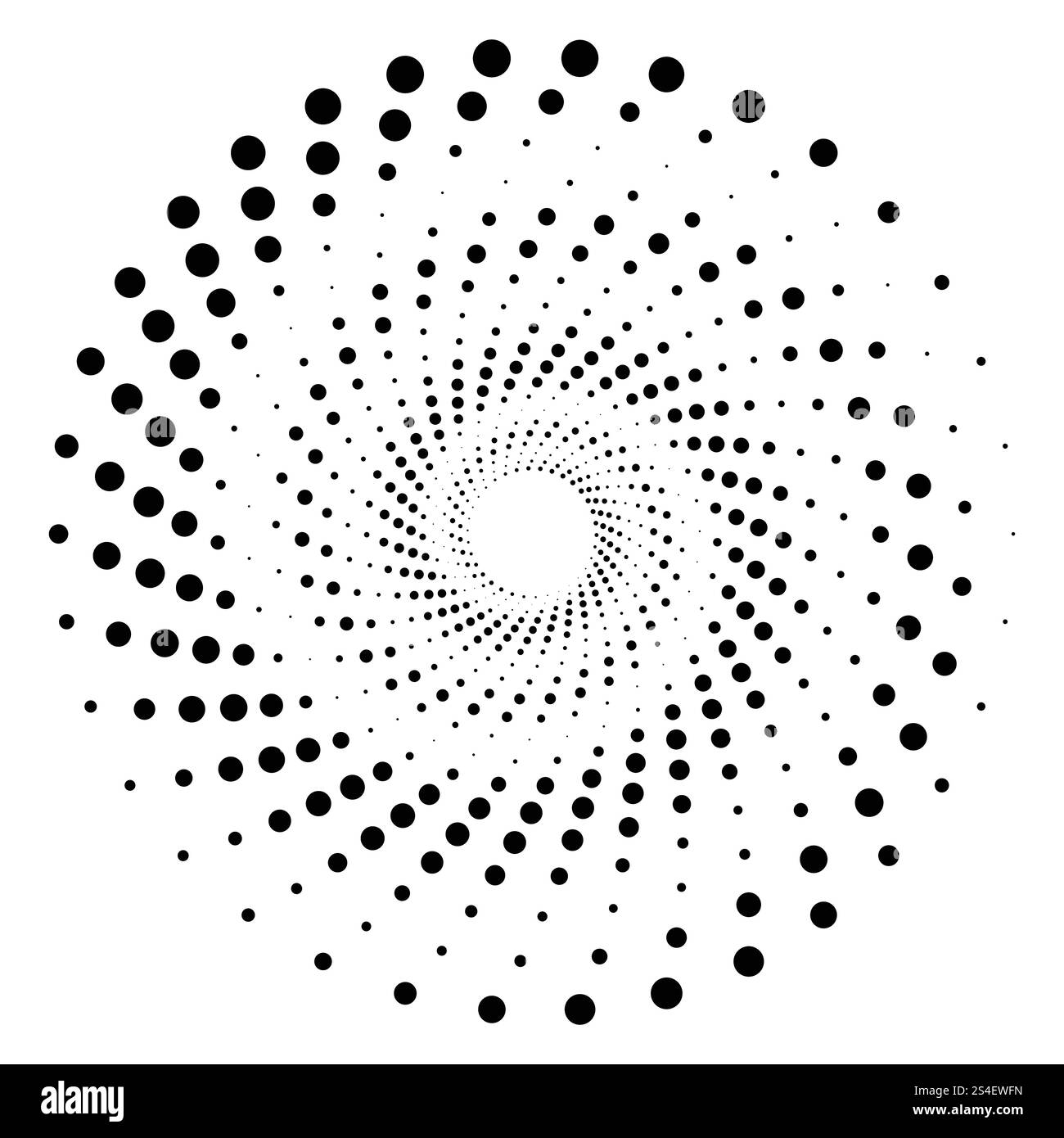 Black round halftone texture. Dotted radial swirl or tornado shape ...
