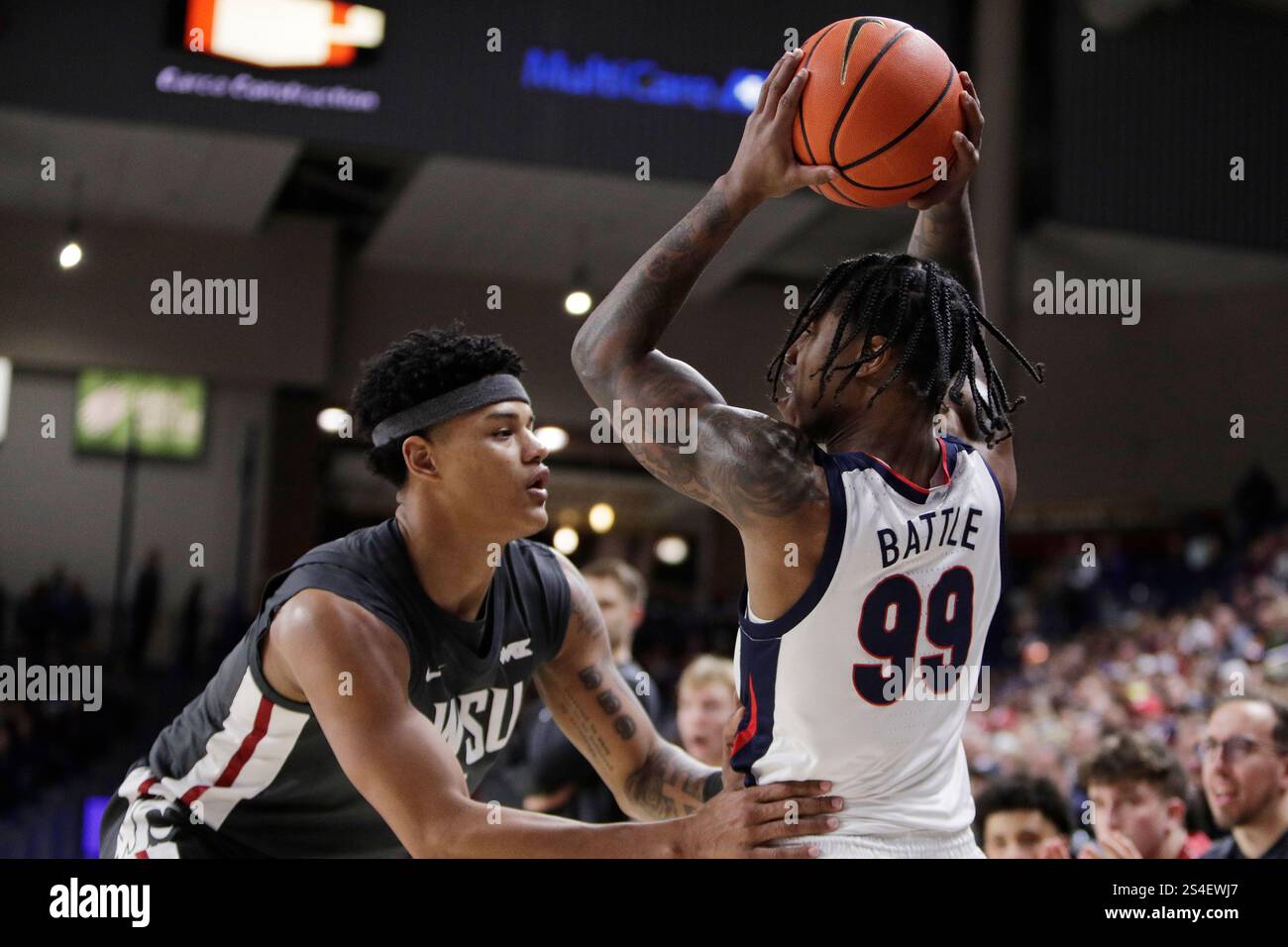 Gonzaga guard Khalif Battle (99) controls the ball while pressured by ...