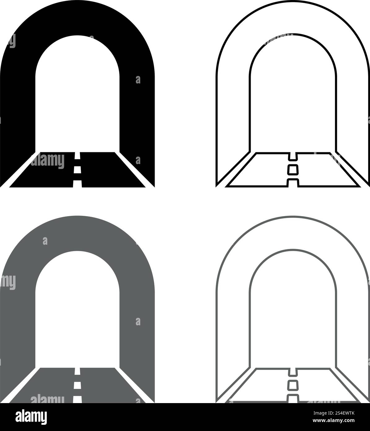 Subway tunnel with road for car icon set grey black color vector ...