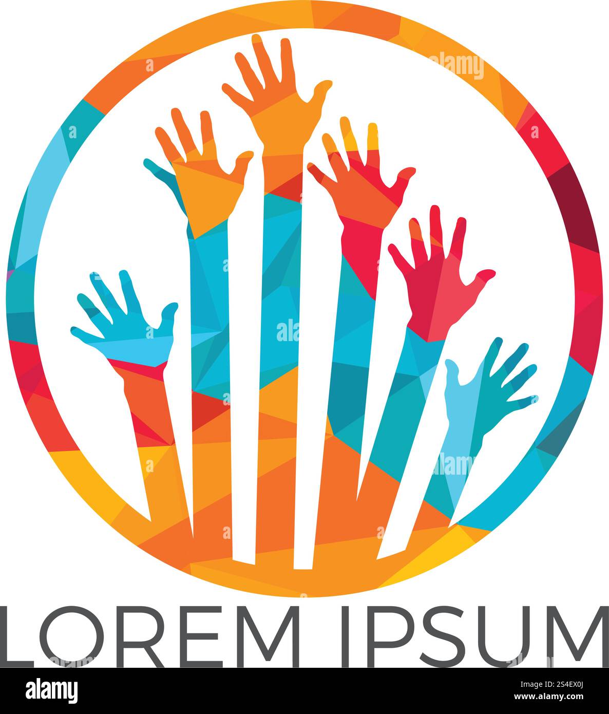 Hand help care logo and symbol vector. Diversity people group raising ...