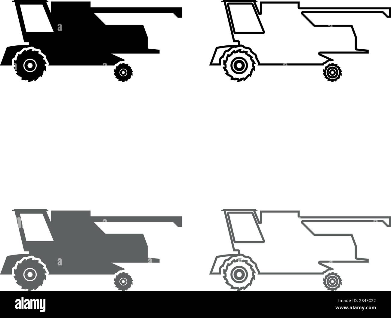 Farm harvester for work on field Combine icon set grey black color ...