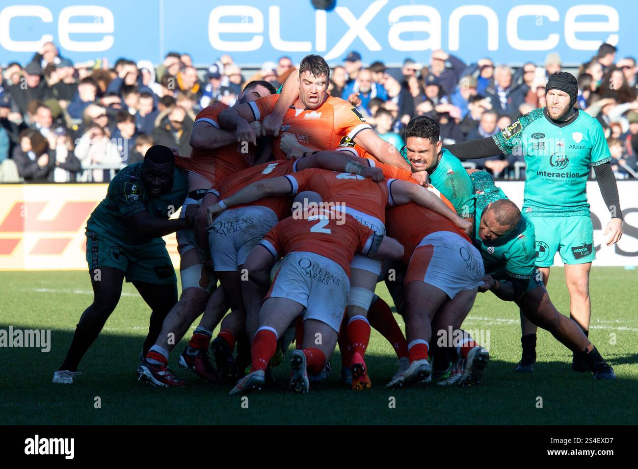 Vannes, France. 11th Jan, 2025. Sam Skinner of Edinburgh leads the maul ...