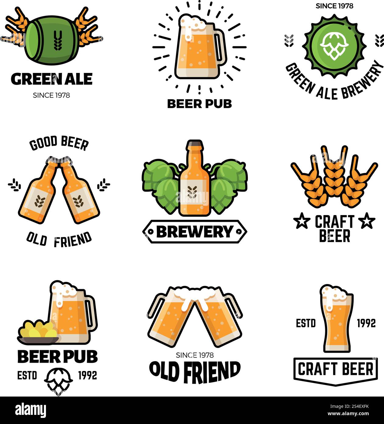 Beer pub vector logos and emblems. Brewery and brewing business vintage ...