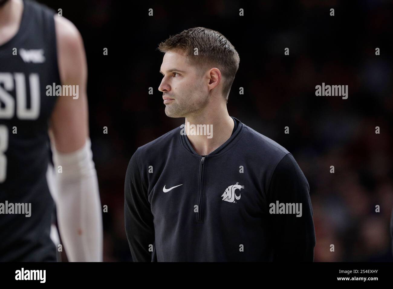 Washington State head coach David Riley watches the second half of an ...