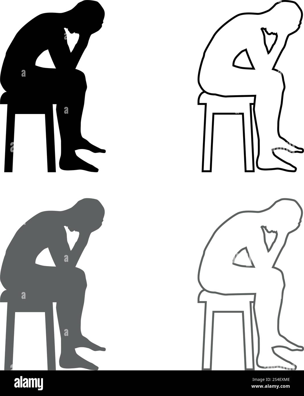 Man holding his head concept problem silhouette Sitting no seat icon set grey black color vector ...