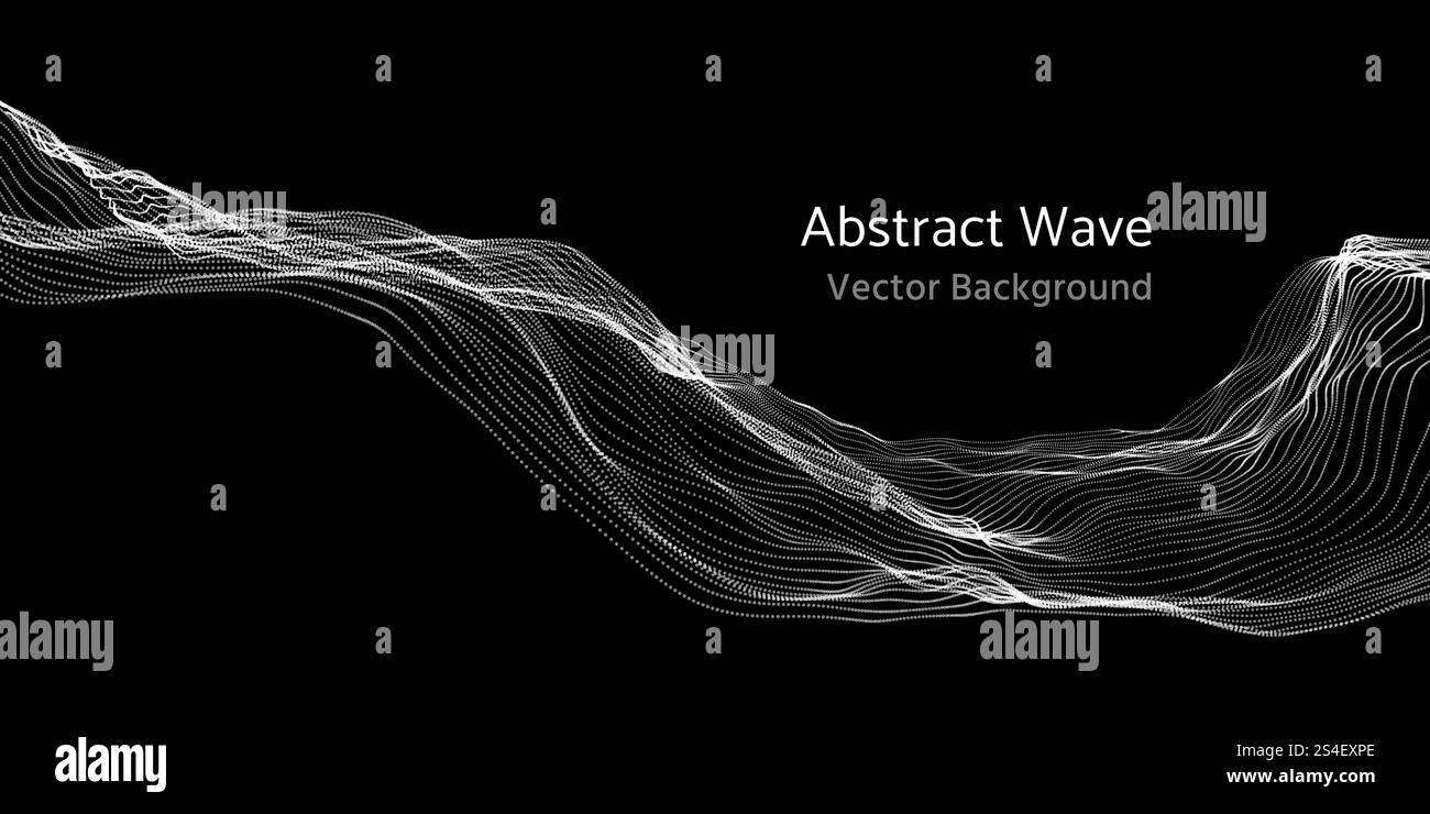 Mesh network 3d abstract wave and particles vector background. Network ...