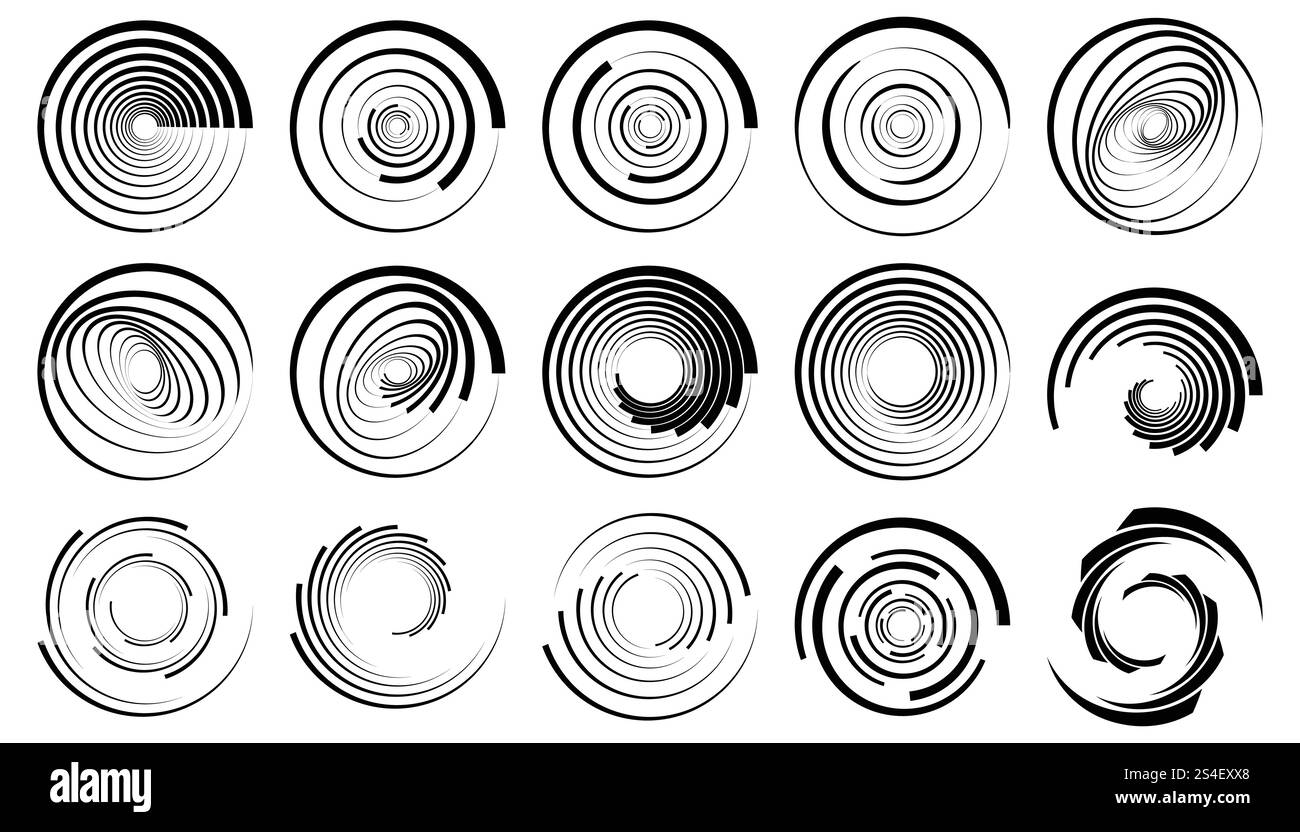 Striped halftone round elements, twisters, halftone circular textures ...