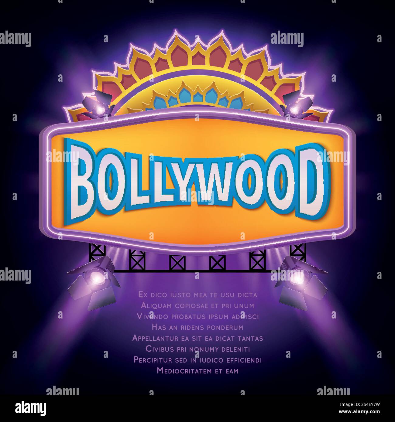 Indian bollywood cinema vector sign board. Illuminated banner bollywood ...