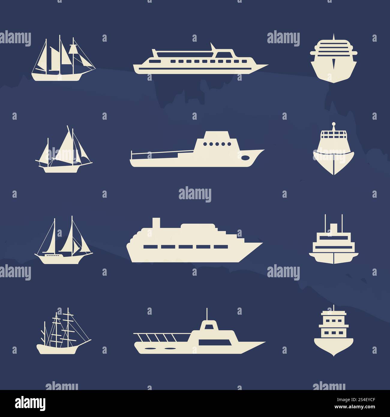 Sailboat and ship icons collection on grunge backdrop. Vector ...
