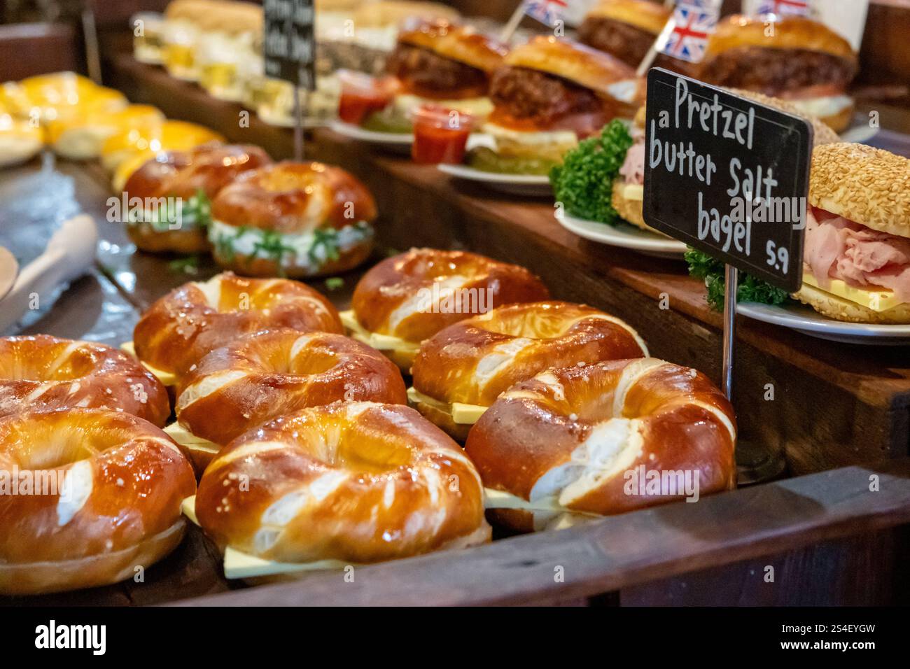 Various types of bagel in the restaurant Stock Photo - Alamy