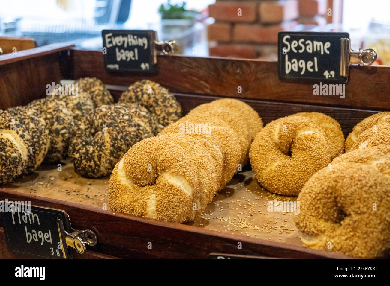 Various types of bagel in the restaurant Stock Photo - Alamy