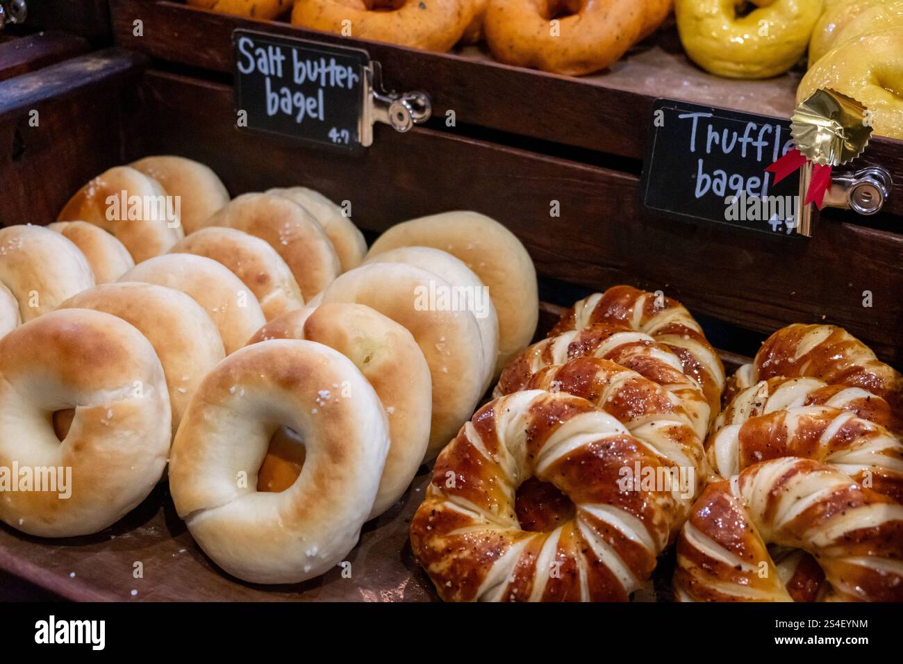 Various types of bagel in the restaurant Stock Photo - Alamy