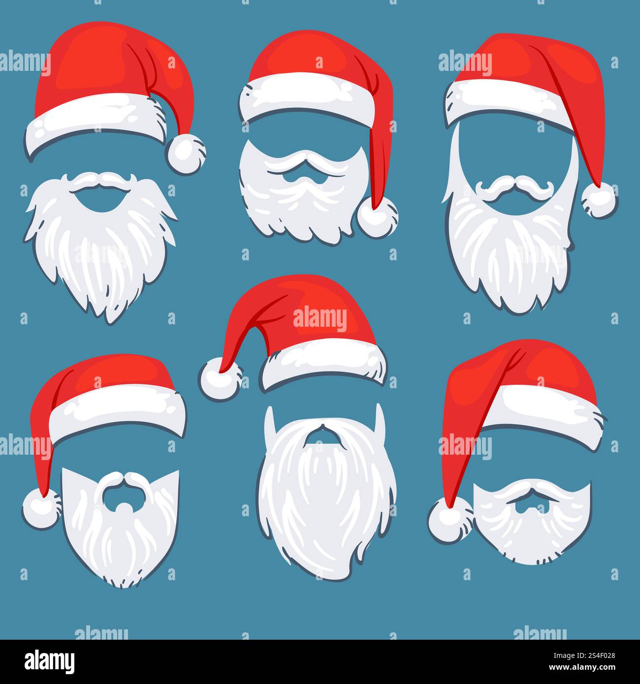 Christmas Santa Claus red hats with white moustache and beards vector ...