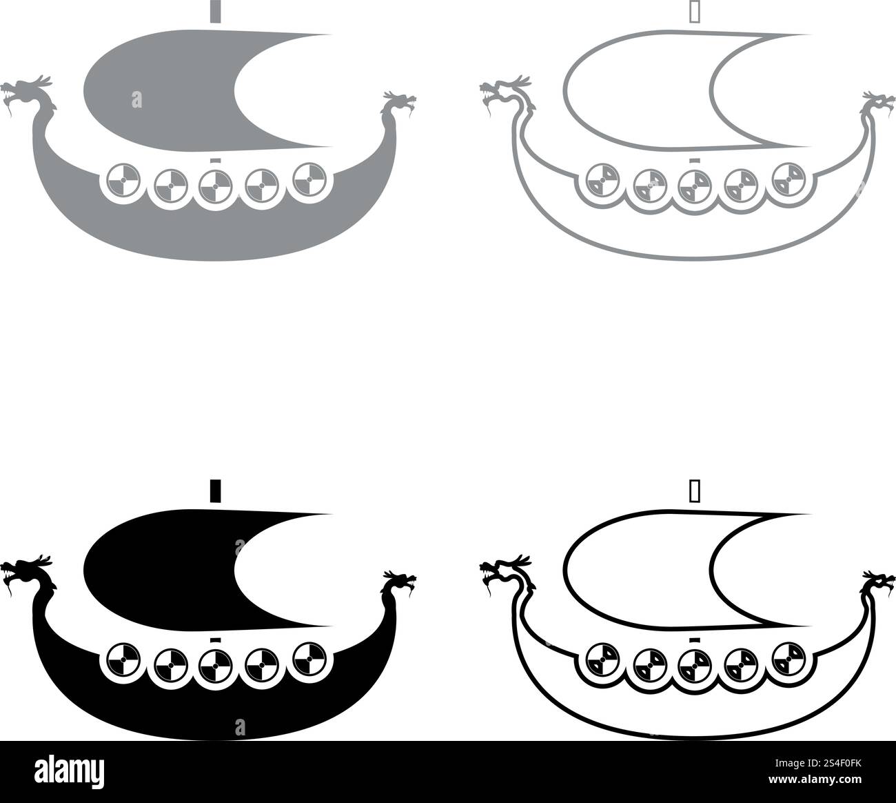 Viking drakkar Dracar sailboat Viking’s ship Viking boat icon set grey ...