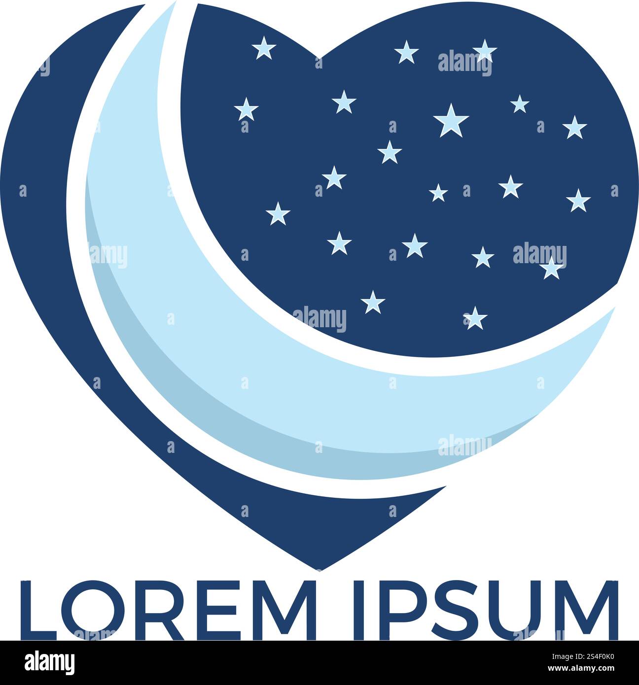 Love Night Logo Design. Half moon, stars and heart vector design Stock ...