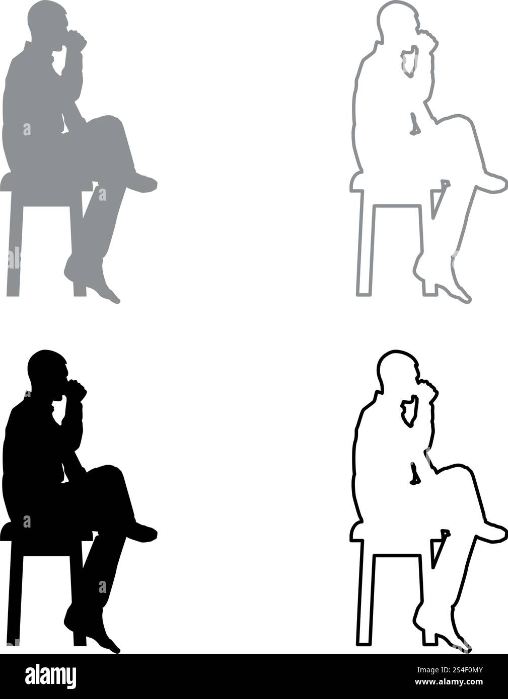 Man drinking from mug sitting on stool with crossed leg Concept relax ...