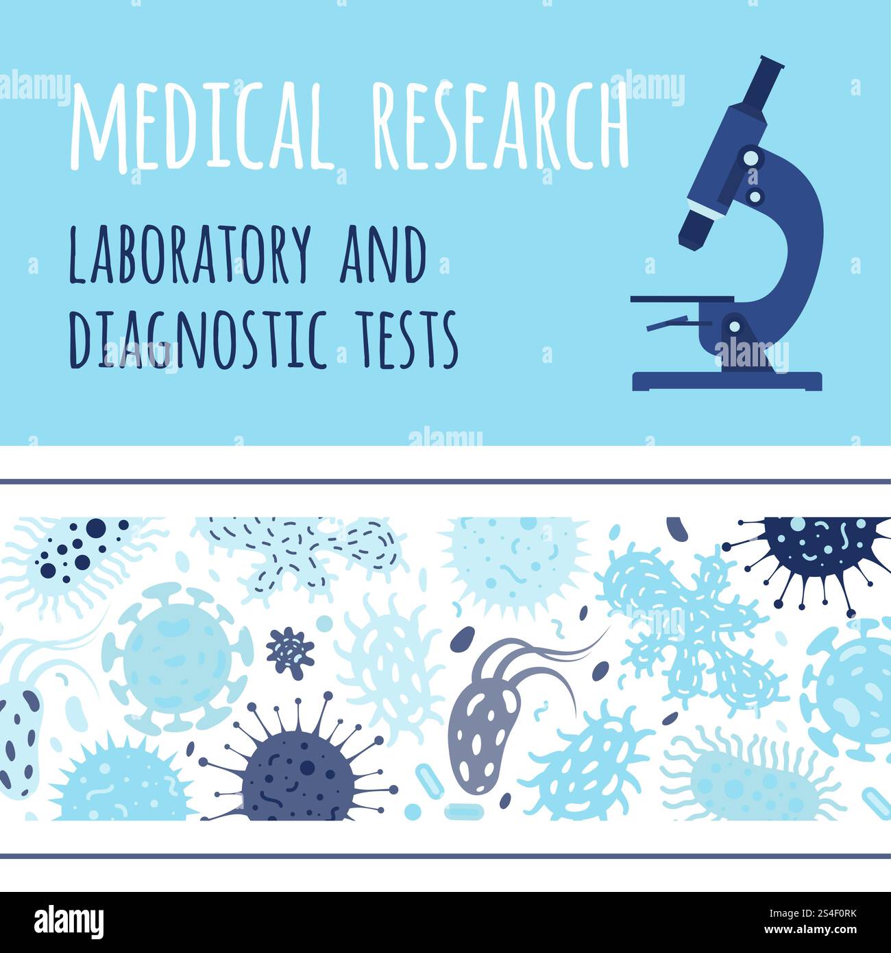 Banner design with microscope and germs. Abstract epidemic microbe ...