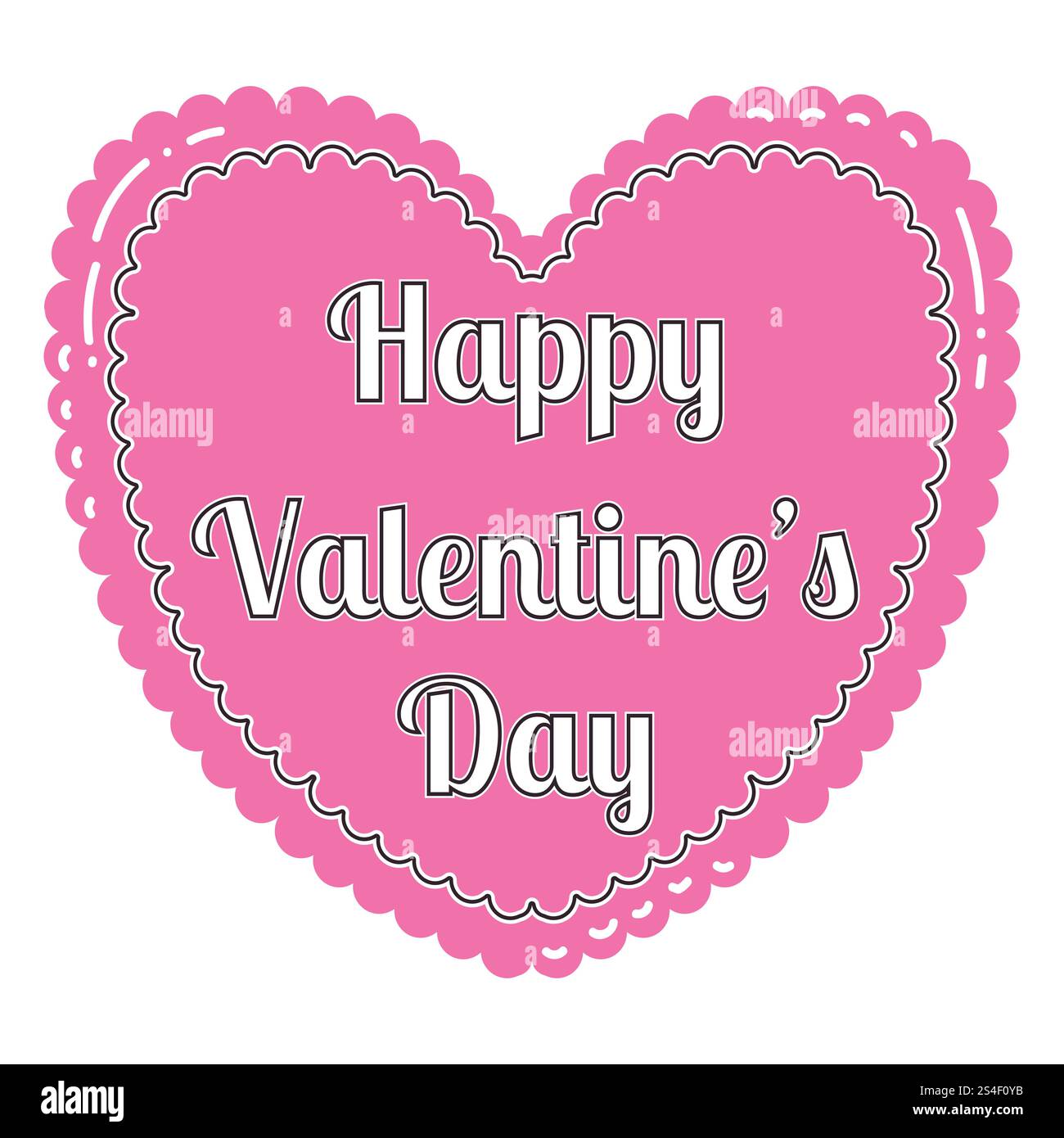 Happy Valentine's Day greeting card. Scalloped heart frame with text ...