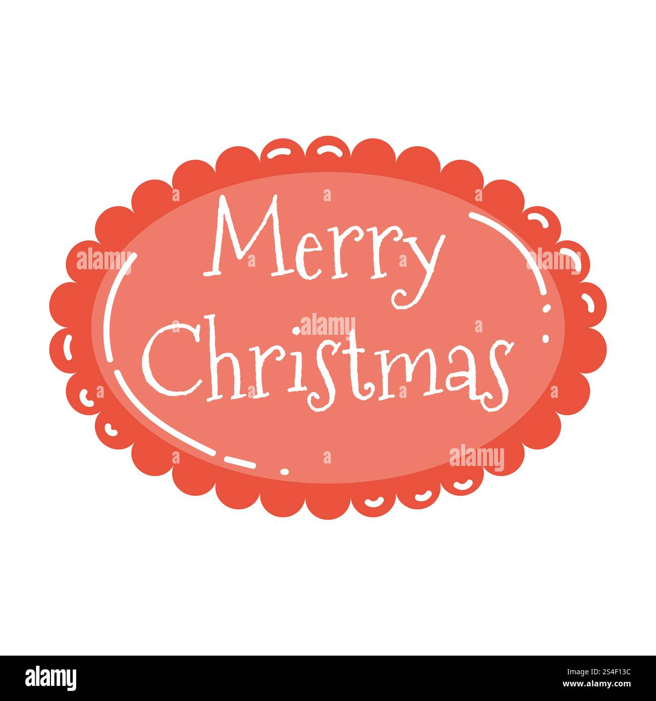 Cute cartoon red scalloped Merry Christmas frame or card with greeting ...