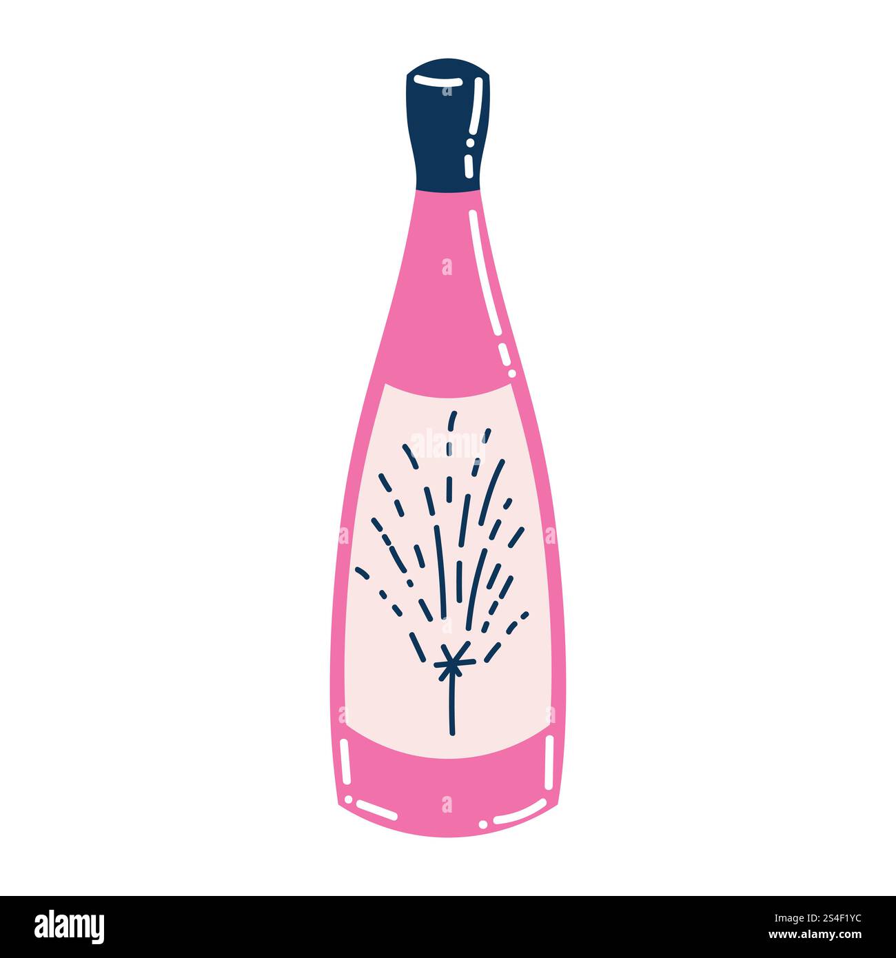Cute cartoon champagne bottle in flat style. Happy Valentines day ...