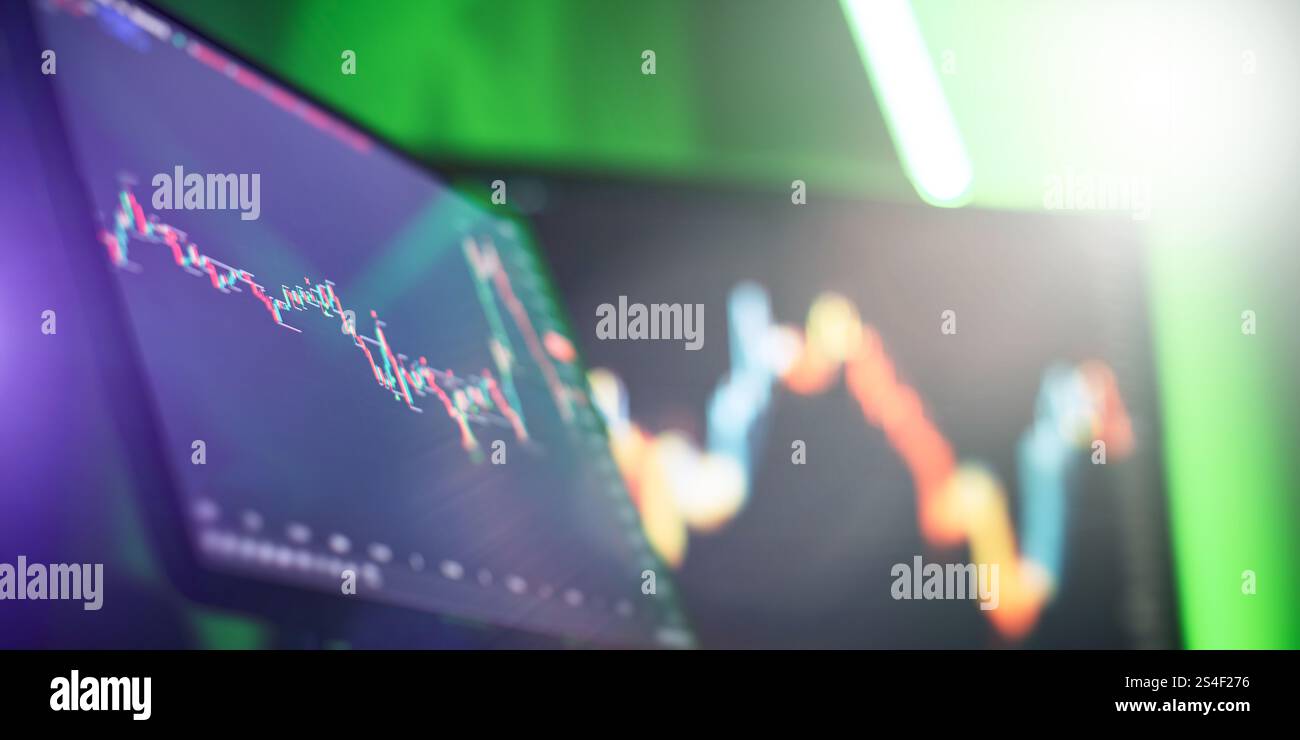 Abstract Financial Trading Monitors with Stock Market Candlestick Stock ...