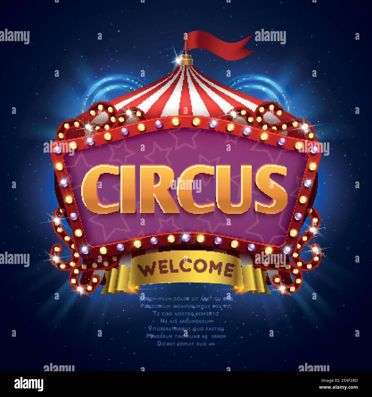 Circus carnival vector sign with light bulb frame. Illustration of ...