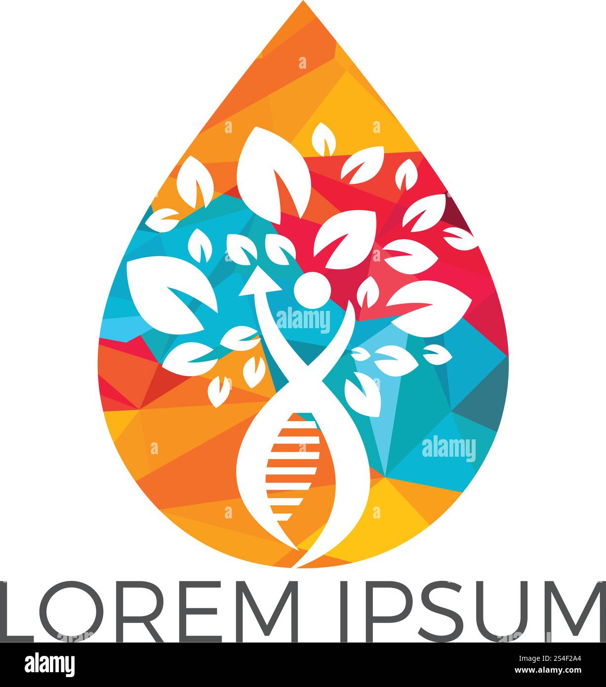 Water drop and human DNA molecules logo design. Abstract Human DNA molecular structures logo ...