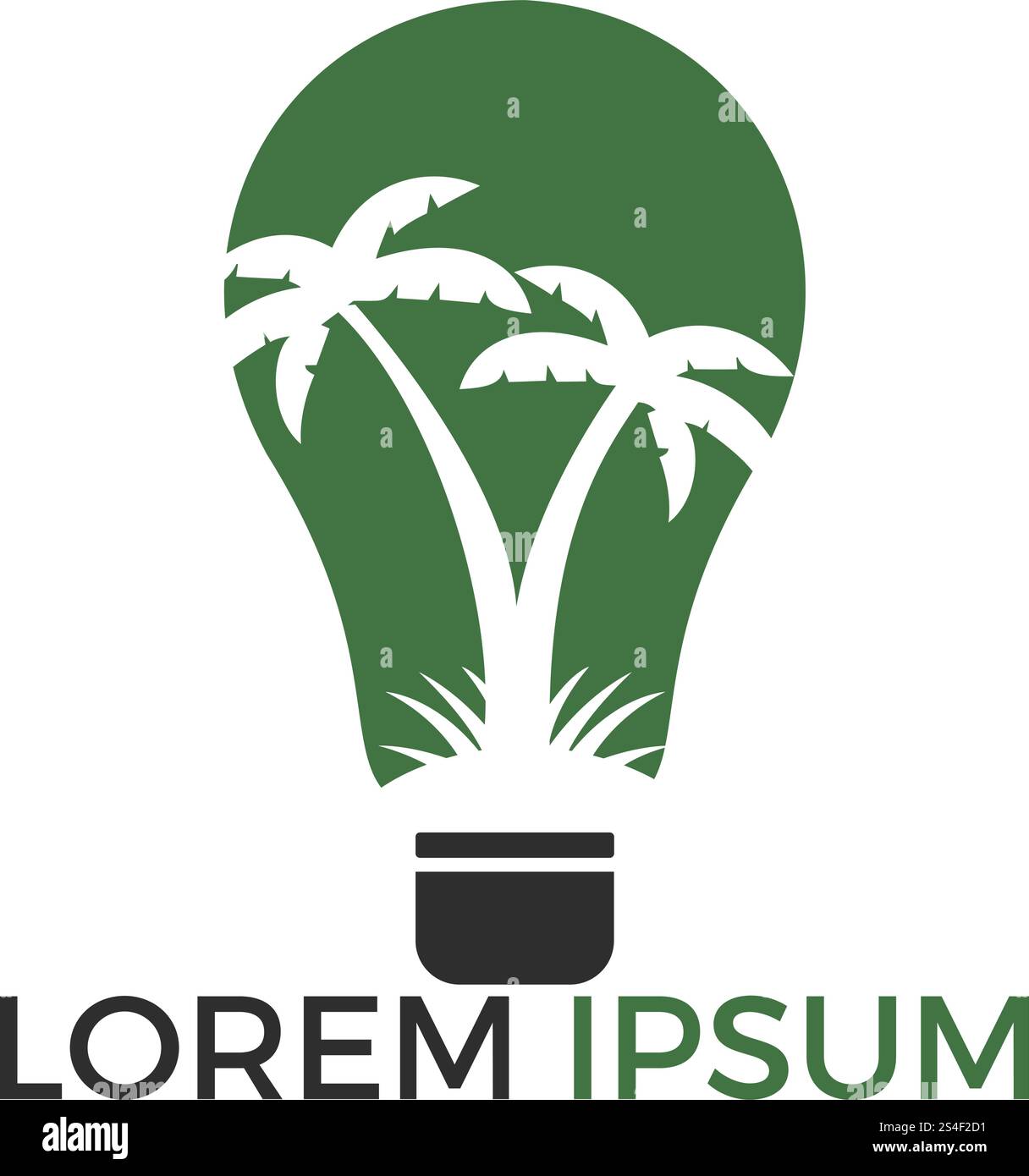Abstract bulb lamp with palm tree logo design. Nature travel innovation ...