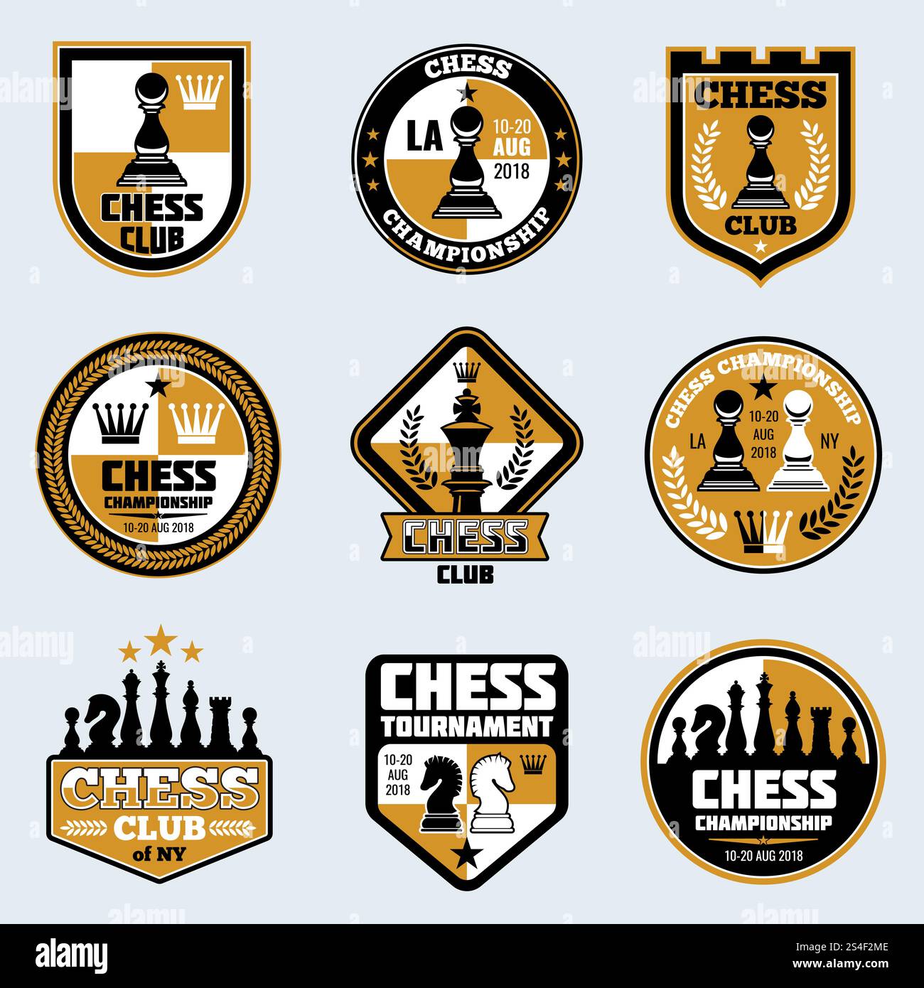 Chess club labels. Business strategy vector logos and emblems. Game ...