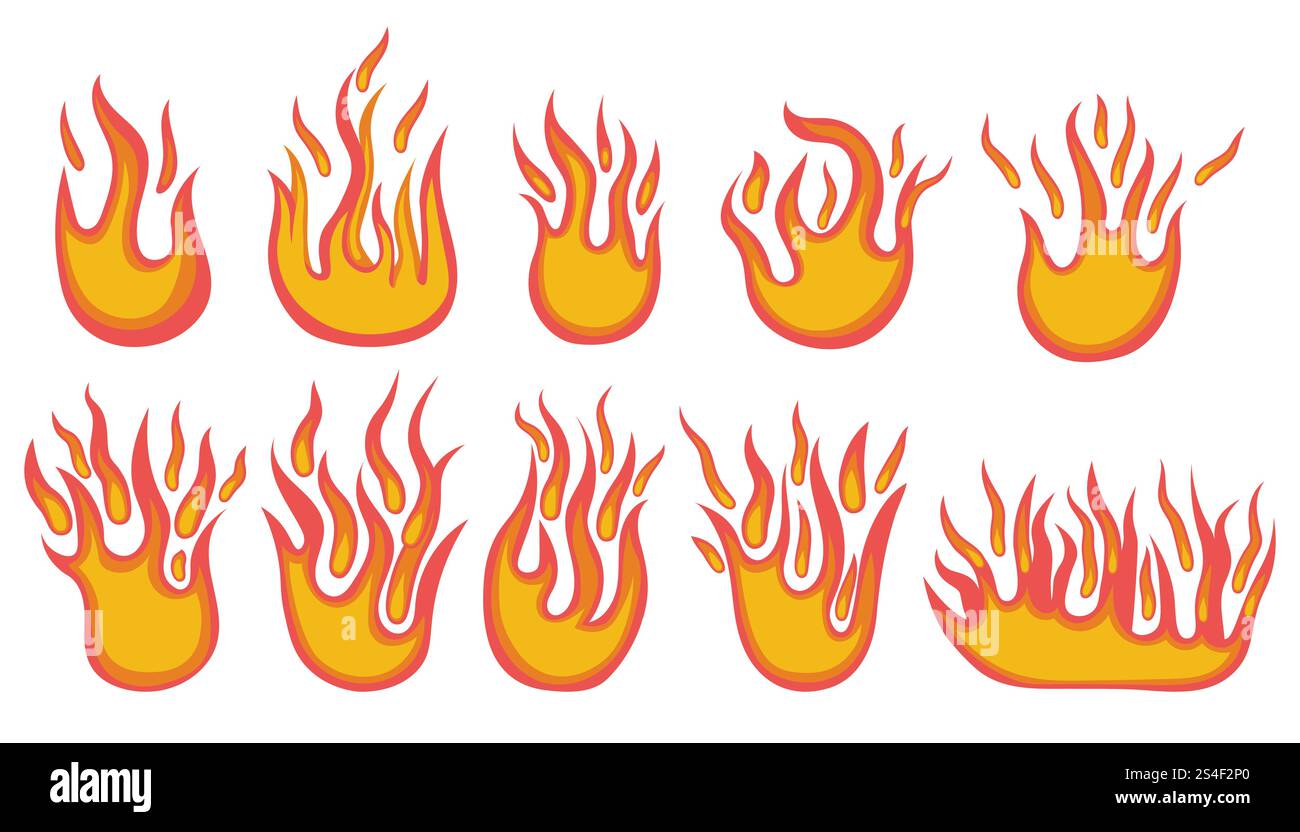 Set of flat fire icon, burning fire design element Stock Vector Image ...