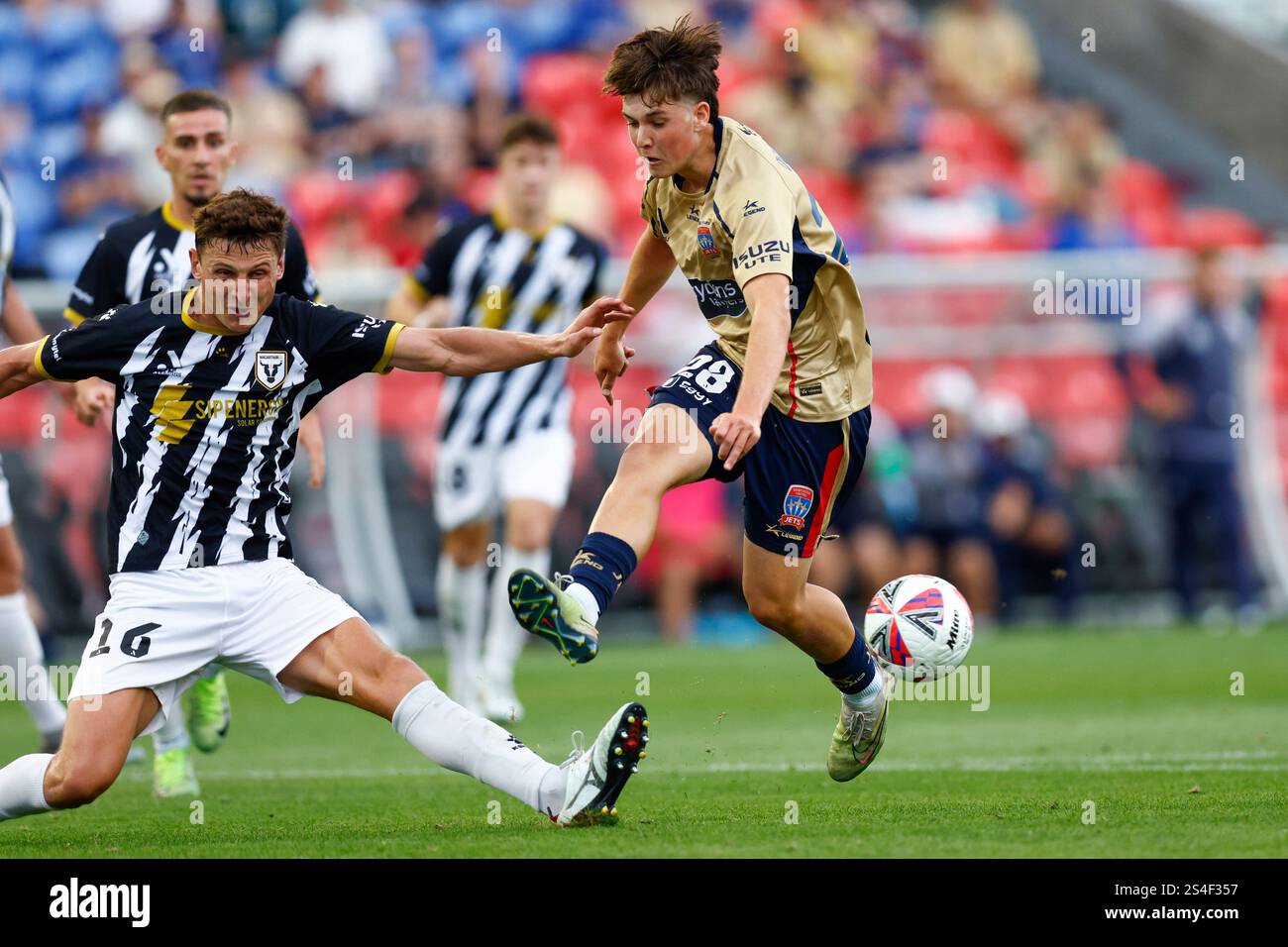 Newcastle, Australia. 12th Jan, 2025. Will Dobson of The Jets shot on ...