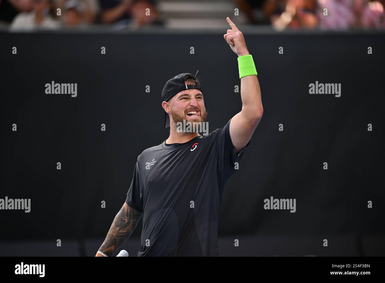 Omar Jasika of Australia reacts during his round 1 match against Hugo ...