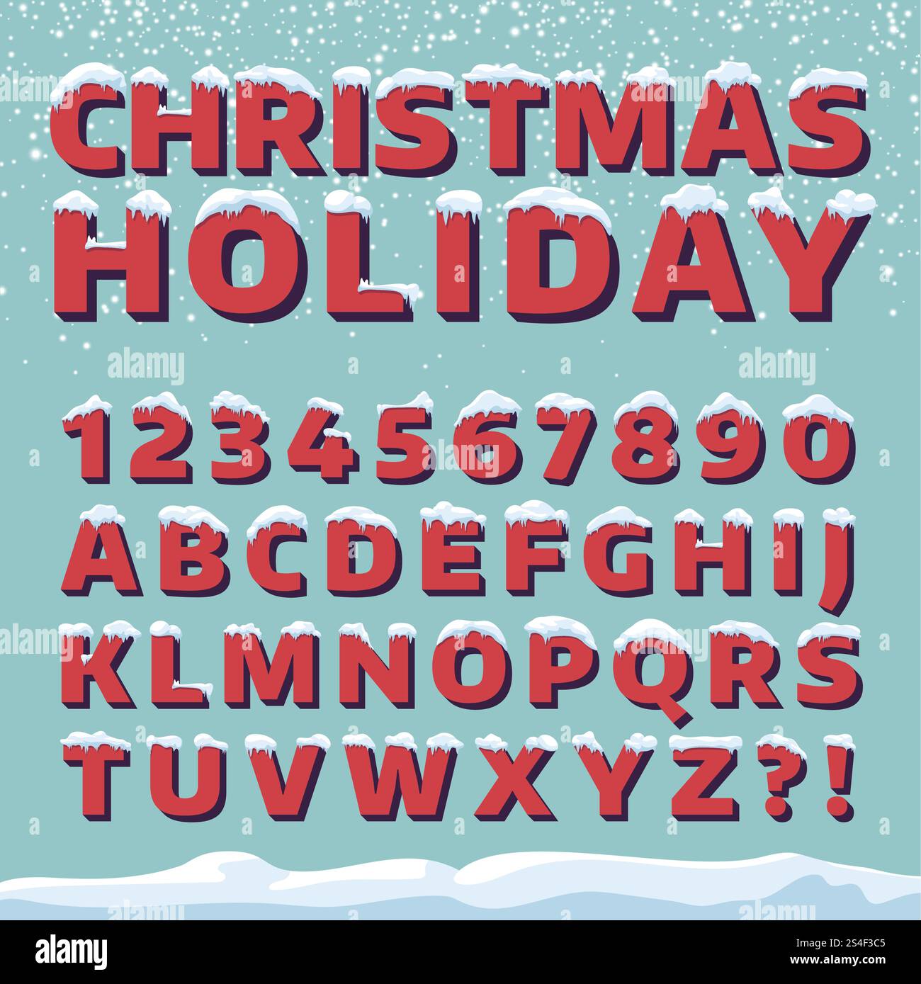 Christmas holiday vector font. Retro 3d letters with snow caps ...