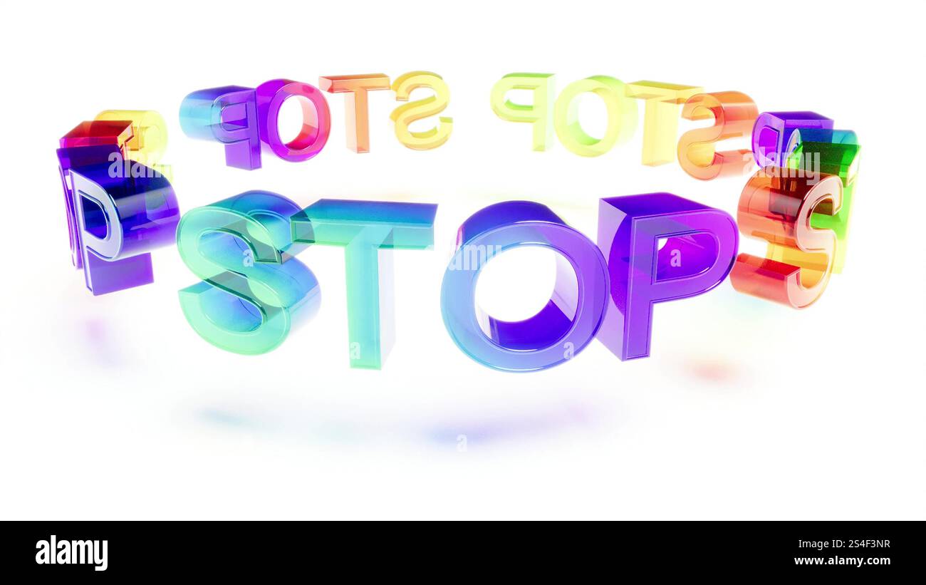 Color glass text STOP sign 3d render Stock Photo - Alamy