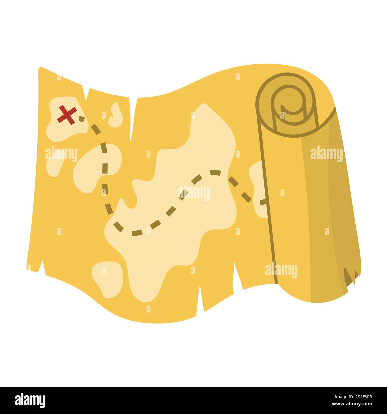 Cartoon old pirate treasure map with islands and cross in flat style ...