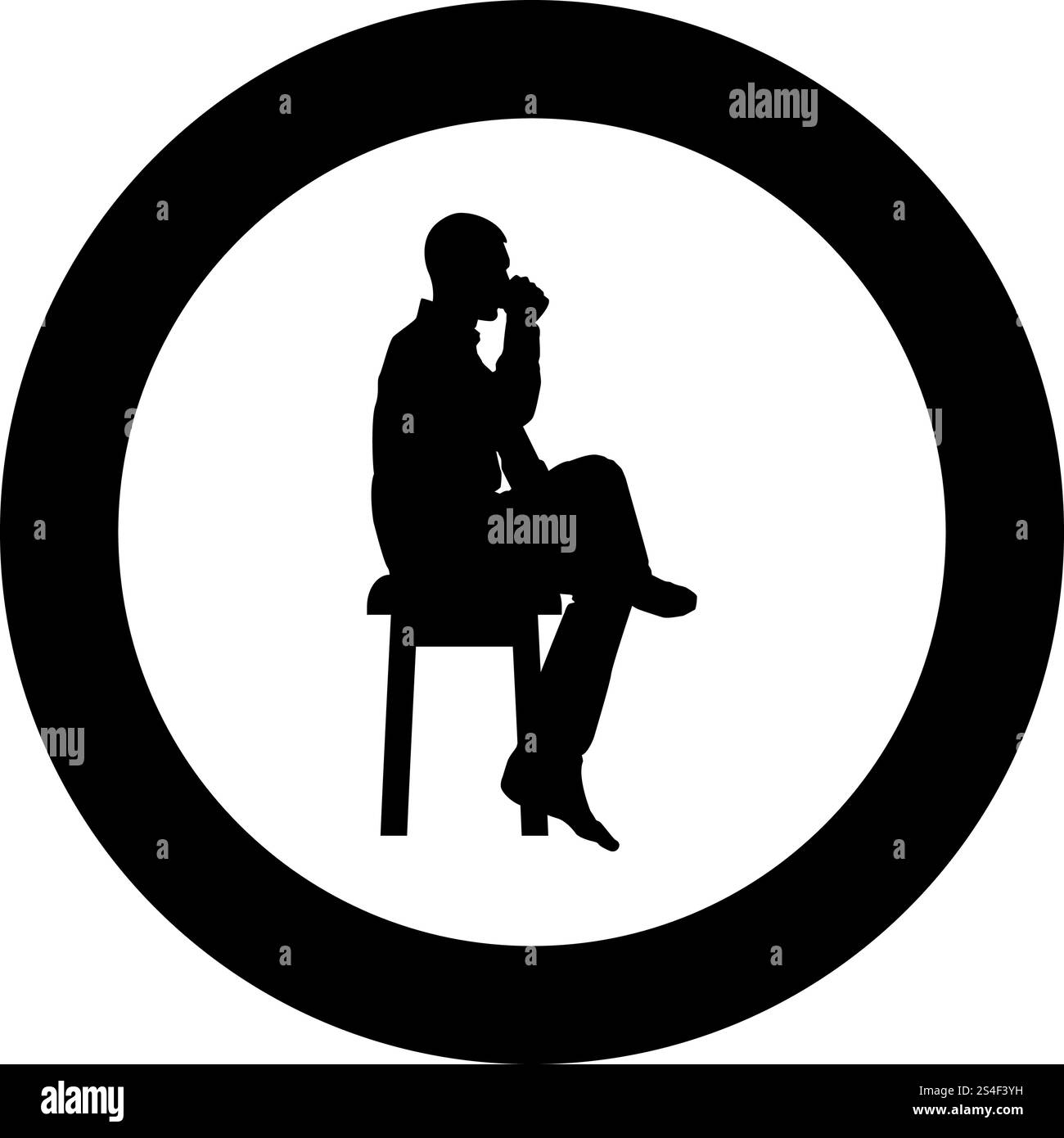 Man drinking from mug sitting on stool with crossed leg Concept relax ...
