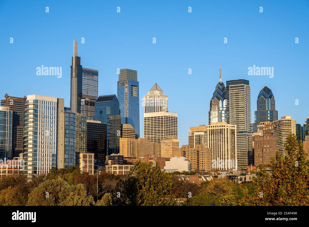 The skyline of downtown Philadelphia in the warm evening light Stock ...