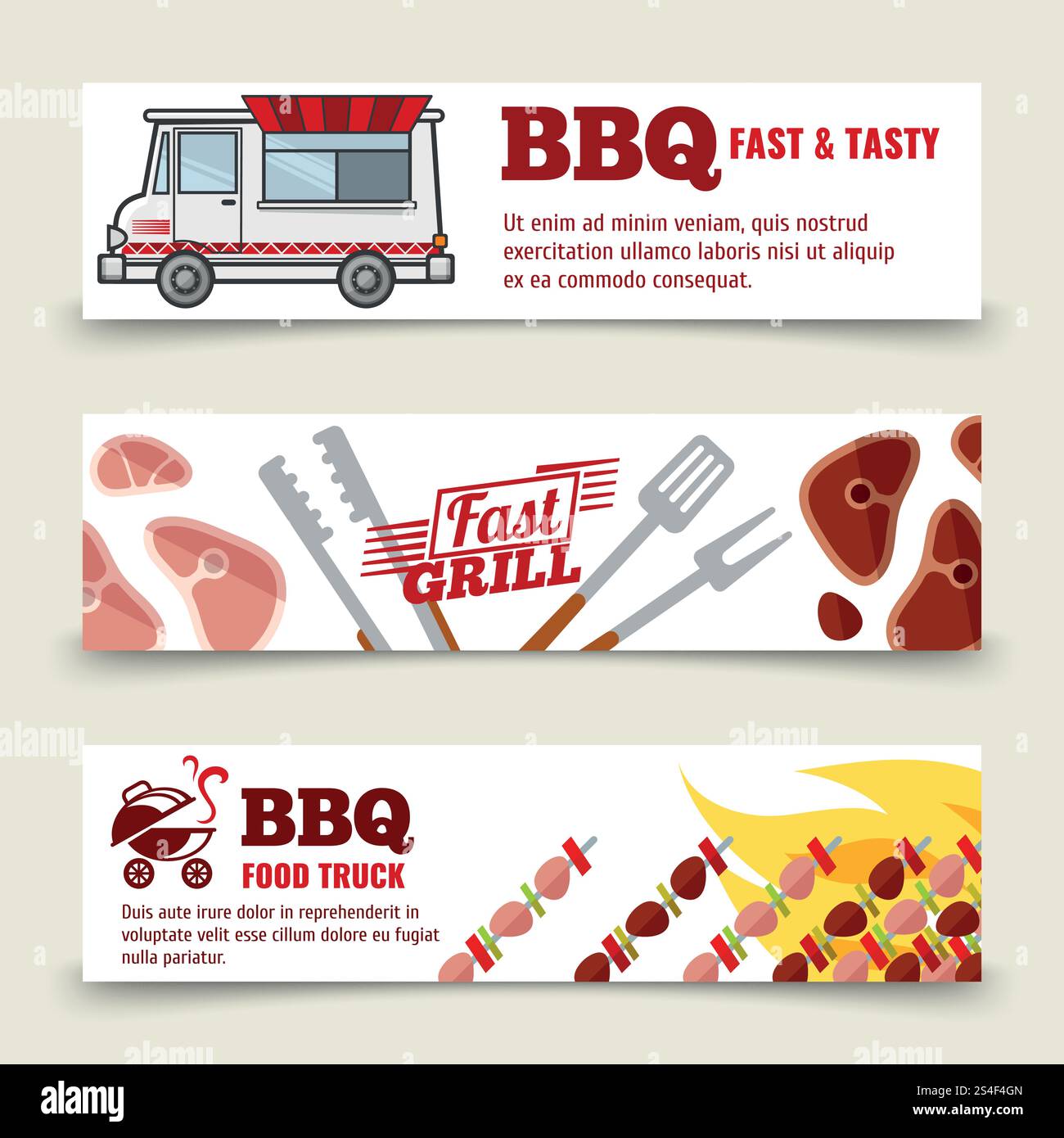 BBQ and steak horizontal banners template. Meat, burgers and barbecue ...