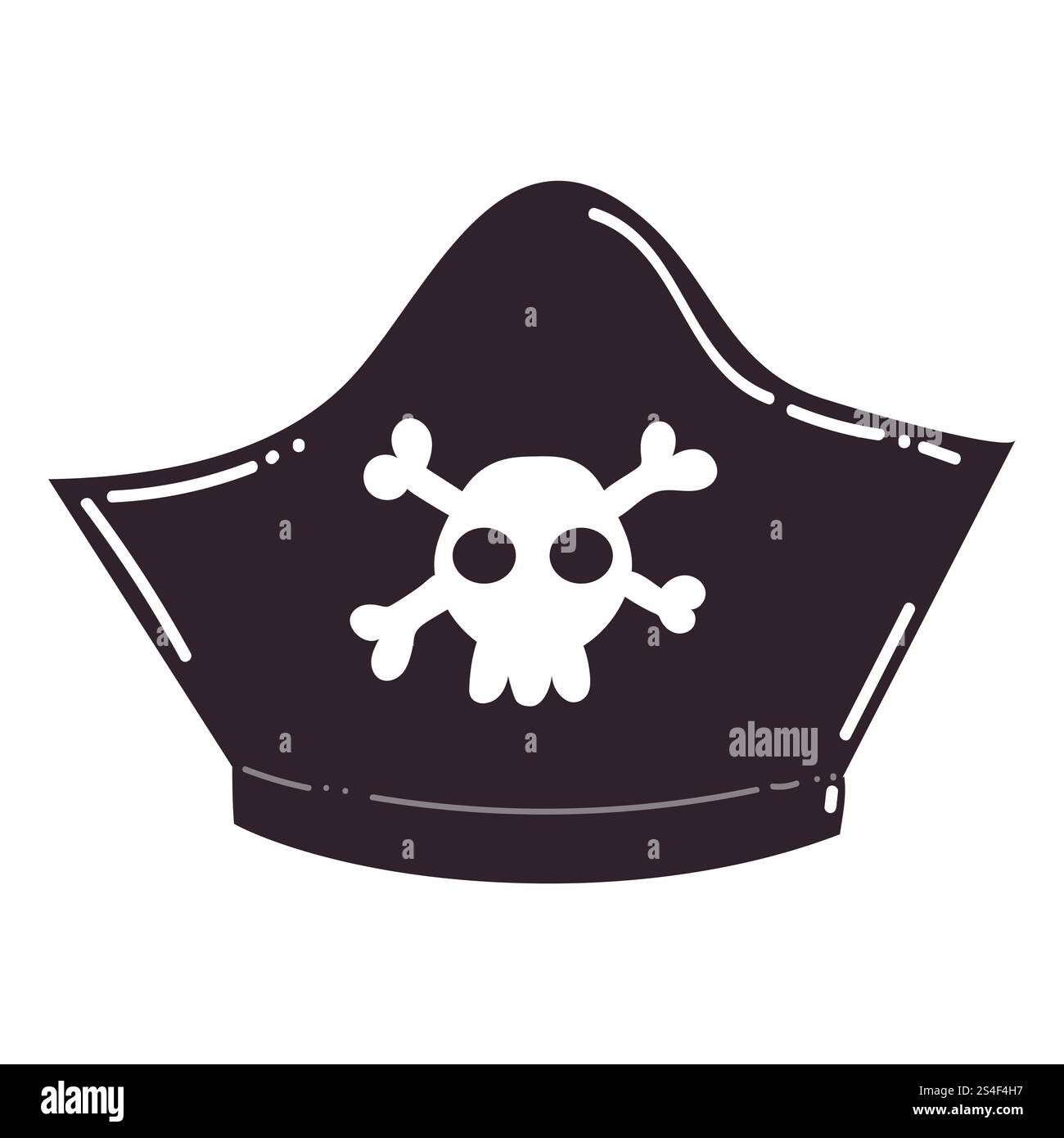 Cartoon black pirate captain hat with skeleton in flat style isolated ...