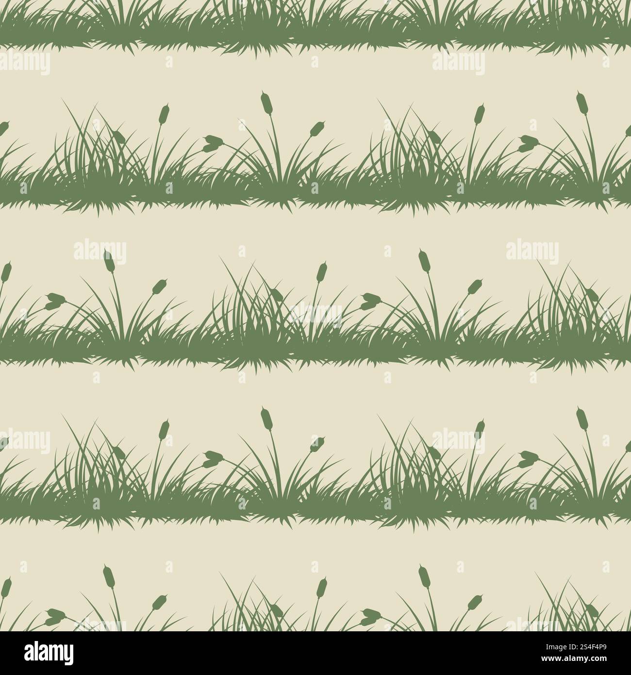 Vintage grass and bushes silhouettes with canes horizontal seamless ...