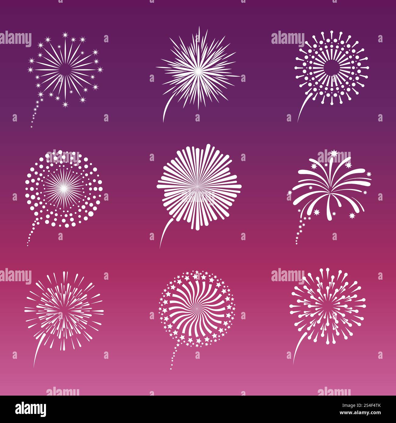 White fireworks collection on pink background. Decoration effect light ...