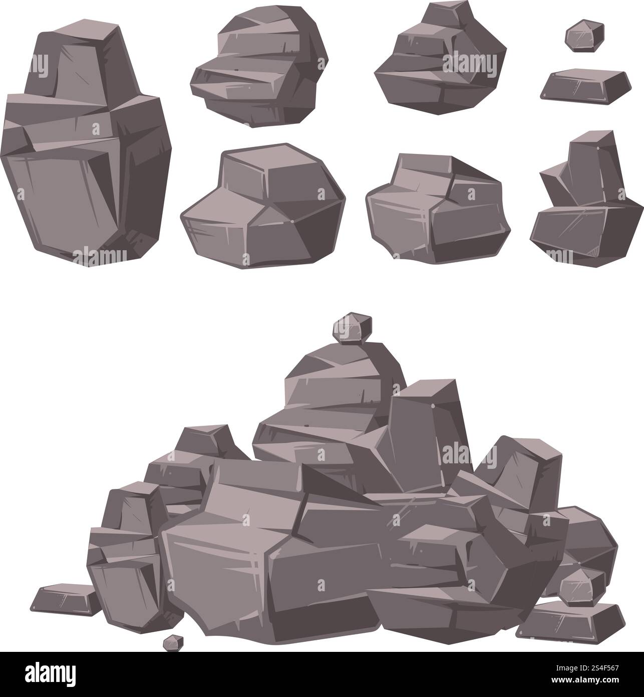 Cartoon 3d rock, granite stones, stack of boulders vector set ...